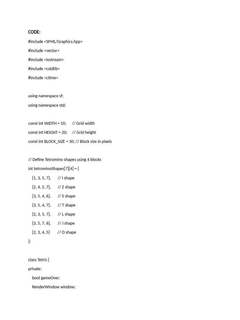 CODE for tetris game | PDF | Color | Visual Perception
