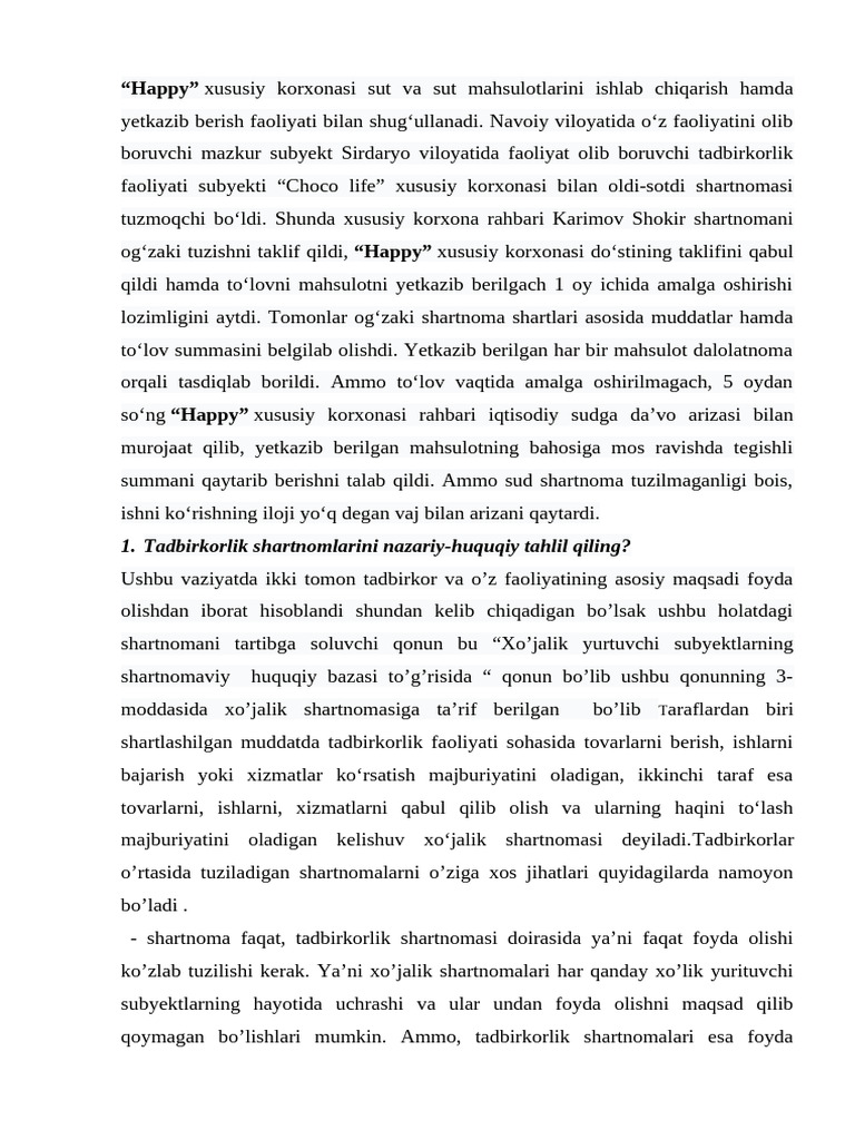 Biznes Huquqi 4-Kazus | PDF