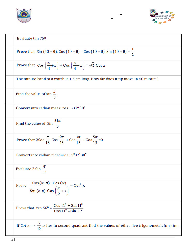 6645857-XI - WS - Trigonometric Functions - JOJI | PDF