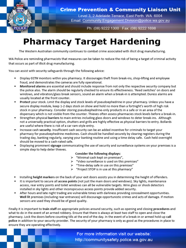 Pharmacy Target Hardening | PDF | Crime Prevention | Securities