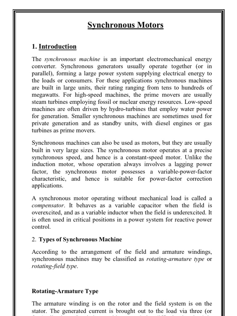 Synchronous Motors | PDF | Electric Motor | Electric Power System