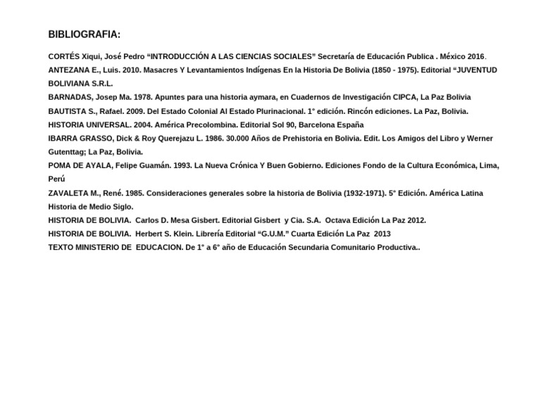 Bibliografía sobre Historia de Bolivia | PDF