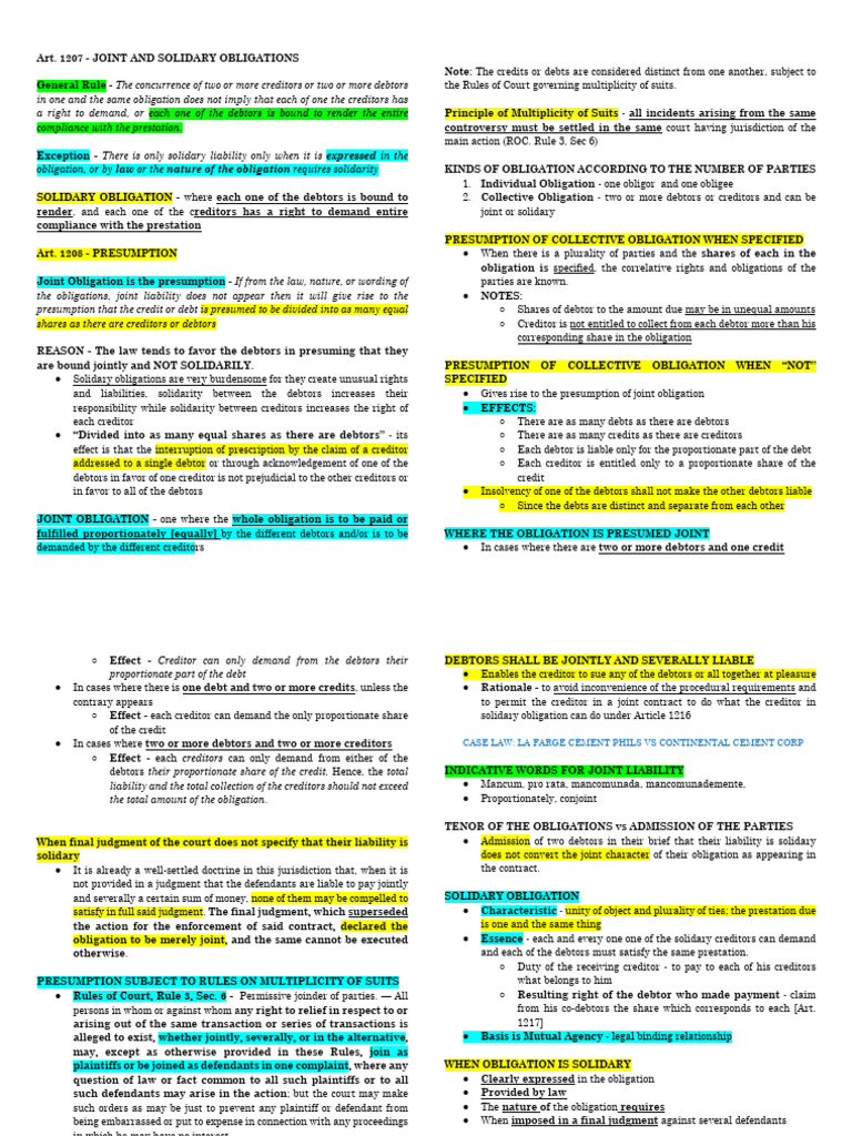 Joint vs Solidary Obligations Explained | PDF | Guarantee | Surety