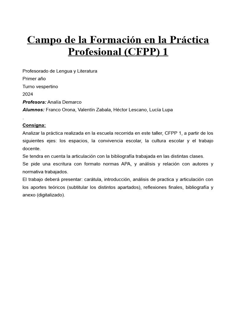 TP Final CFPP 1 Analia Demarco PDF | PDF | Institución | Maestros