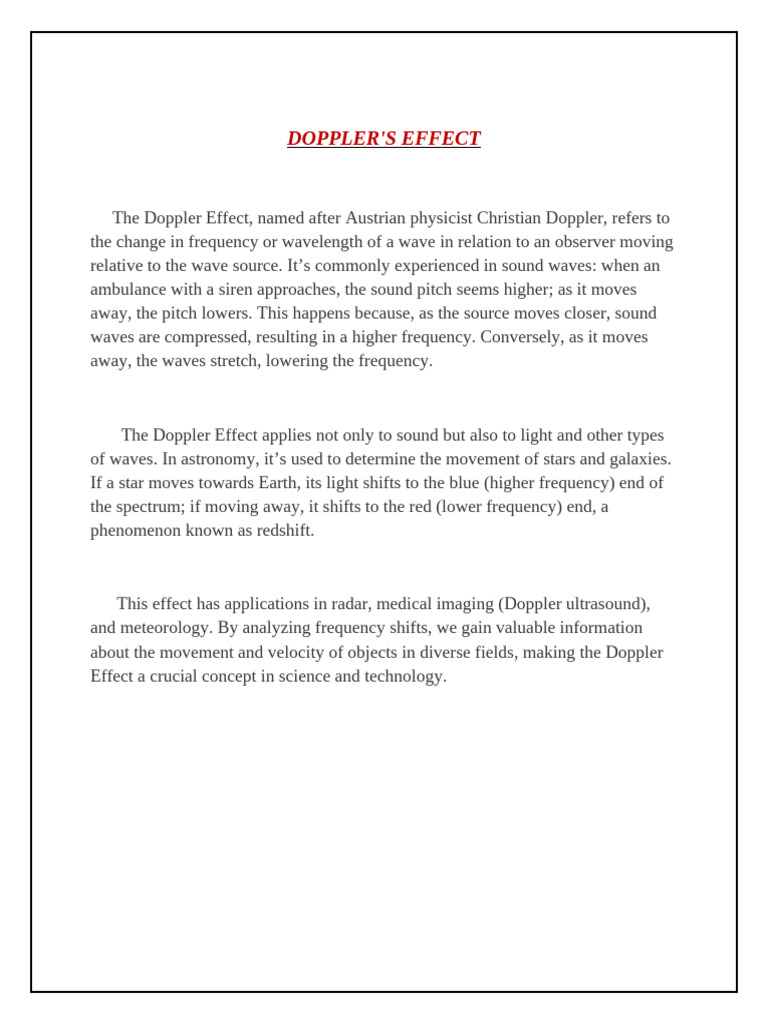 Class 11 PHYSICS - IP DOPPLER'S EFFECT THEORY PART | PDF | Redshift | Doppler Effect