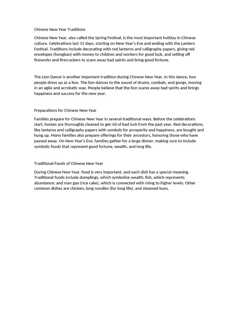 Chinese New Year Traditions | PDF