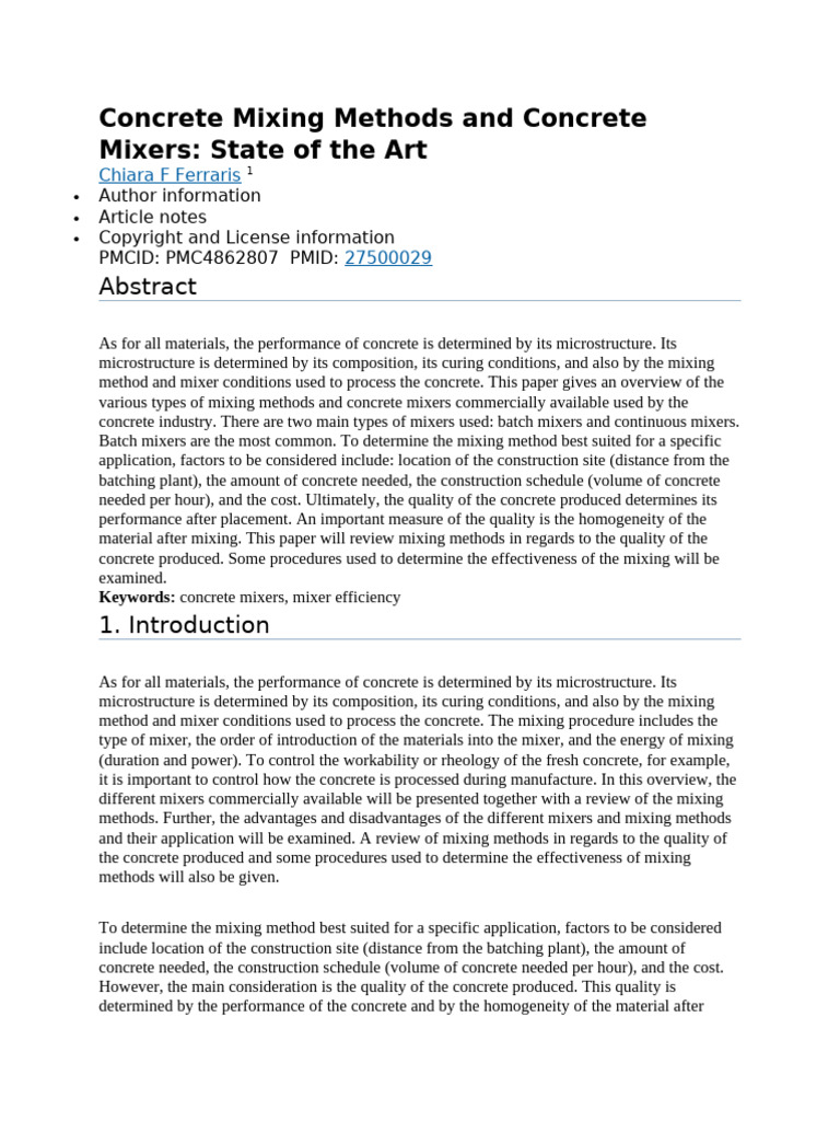 Concrete Mixing Methods and Concrete Mixers | PDF | Concrete | Mixture