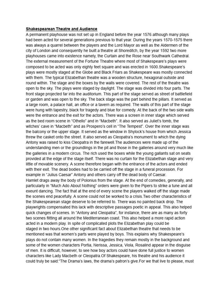 Shakespearean Theatre and Audience | PDF | William Shakespeare | Theatre