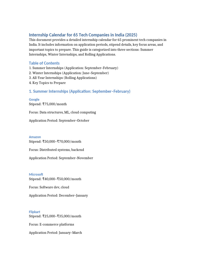 Internship Calendar for Tech Companies 2025 | PDF | Cloud Computing ...