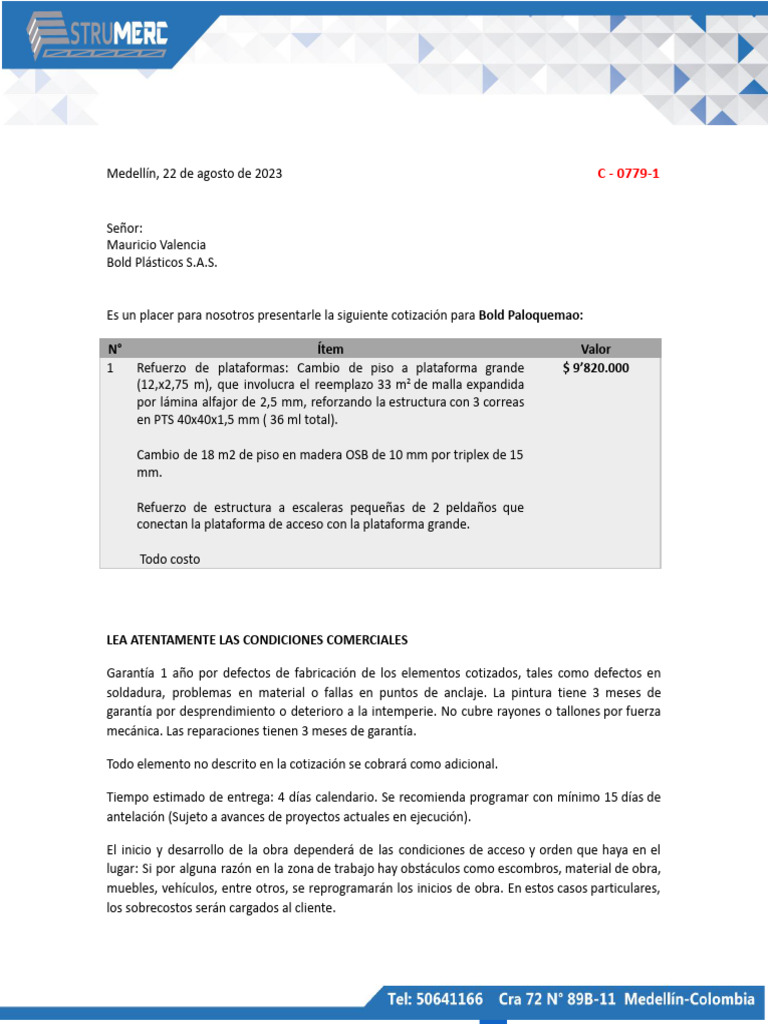 C-0779-1 Bold Plasticos Paloquemao | PDF