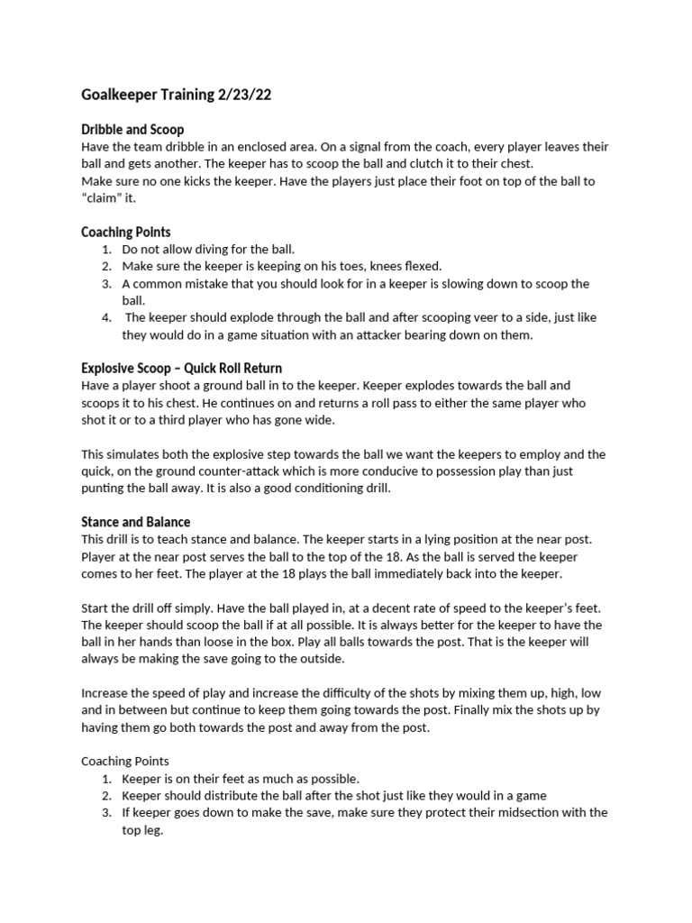 Goalkeeper Training - 022322 | PDF | Sports | Team Sports