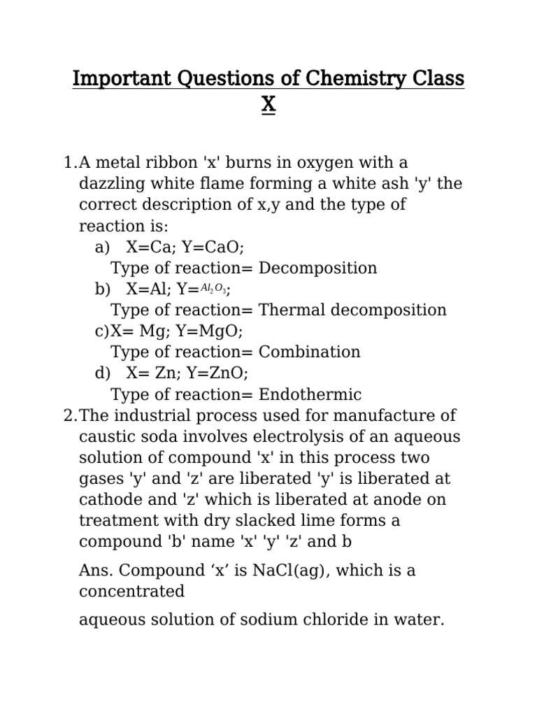 Key Chemistry Questions and Answers | PDF | Ammonium | Acid