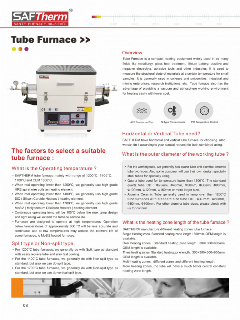 SAFTHERM Single Zone Tube Furnace Cataloge | PDF