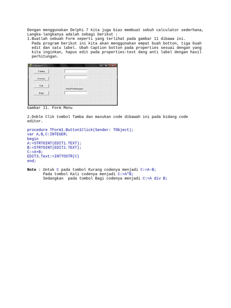 Dengan Menggunakan Delphi 7 Kita Juga Bias Membuat Sebuh Calculator ...