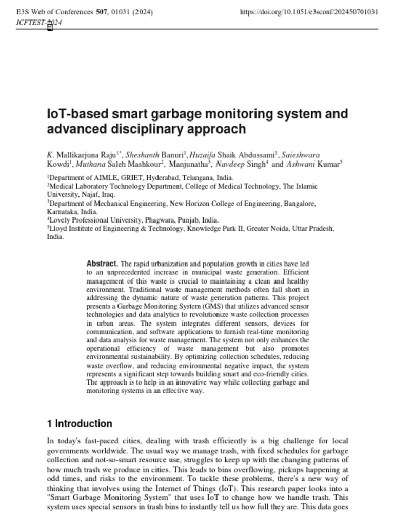 IoT-based Smart Garbage Monitoring System and Adva | PDF | Waste ...