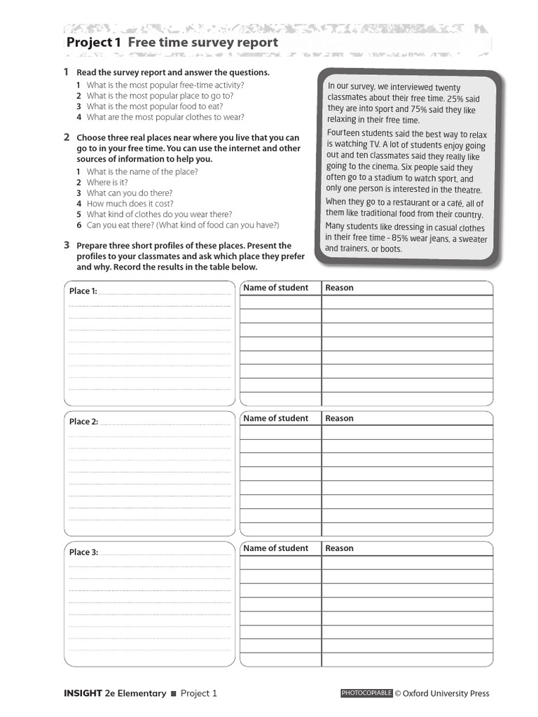 Insight2e Elem Projects Worksheet | PDF