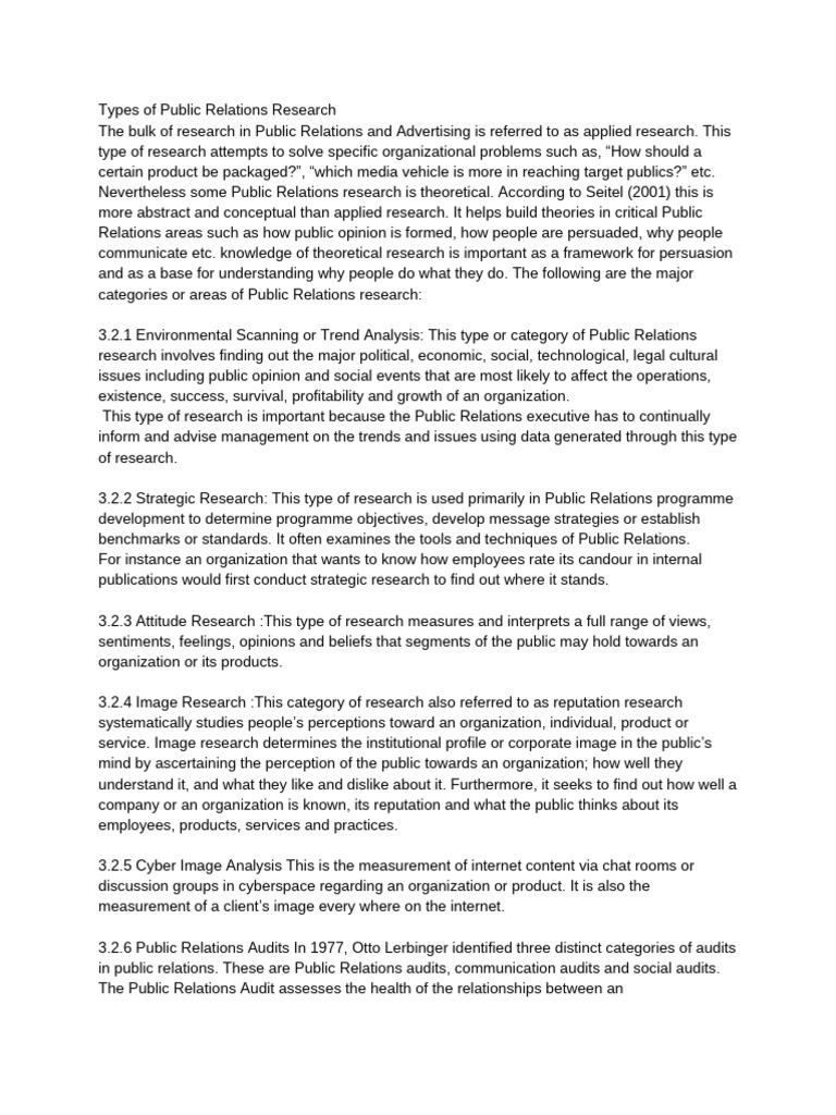 Types of Public Relations Research | PDF | Public Relations | Corporate ...
