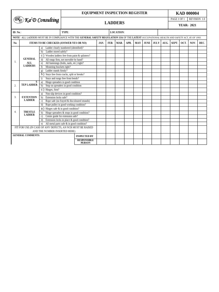 EIR - 004 - Ladder Inspection | PDF | Ladder