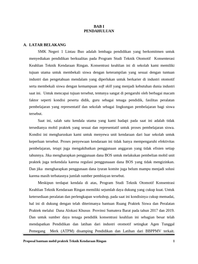 Proposal Bantuan Mobil Praktek | PDF