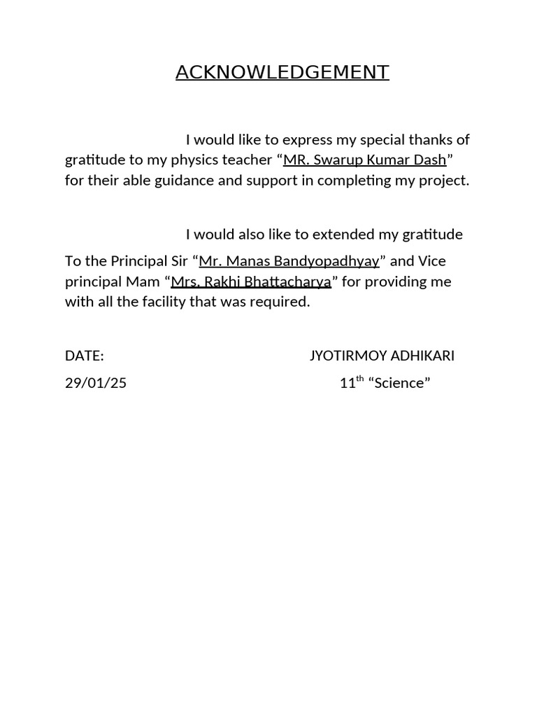Physics Project Acknowledgement & Certificate | PDF