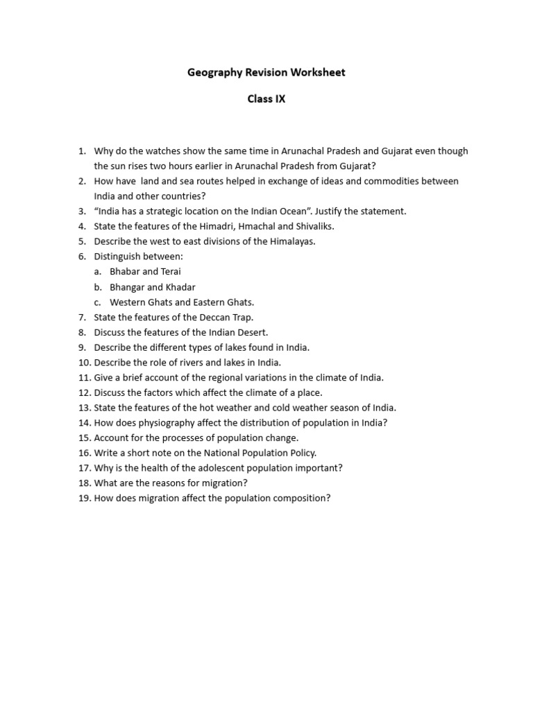 Class IX Geography Revision Questions | PDF