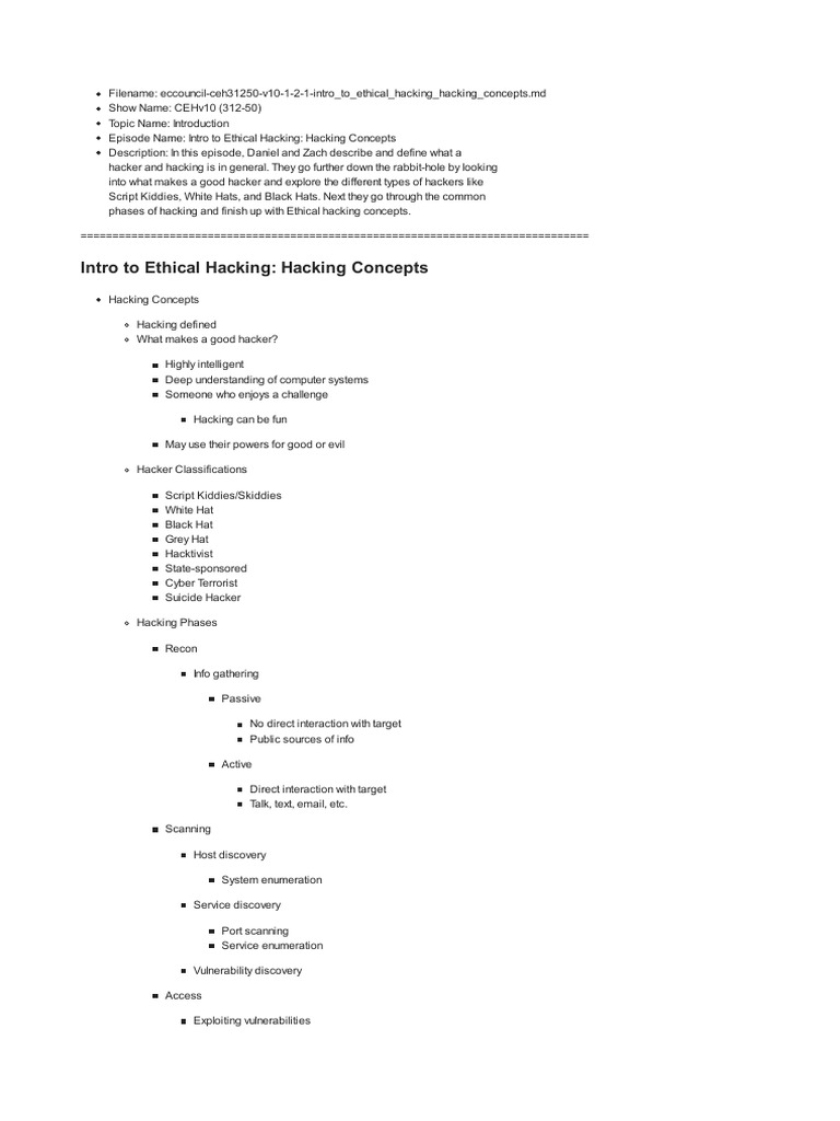 Ethical Hacking: Concepts and Classifications | PDF | Security Hacker ...