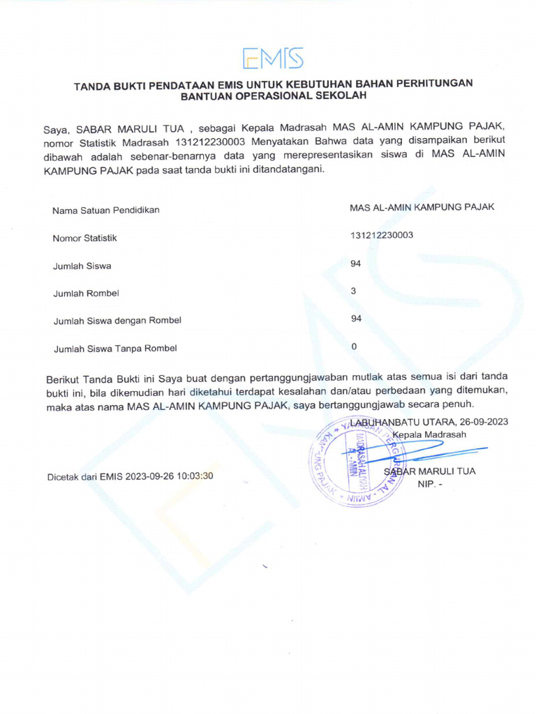 BAP EMIS BOS MAS AL AMIN KAMPUNG PAJAK | PDF