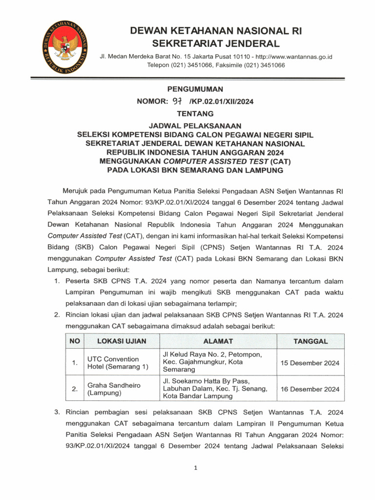 pengumuman-lokasi-skb-2024-semarang-lampung | PDF
