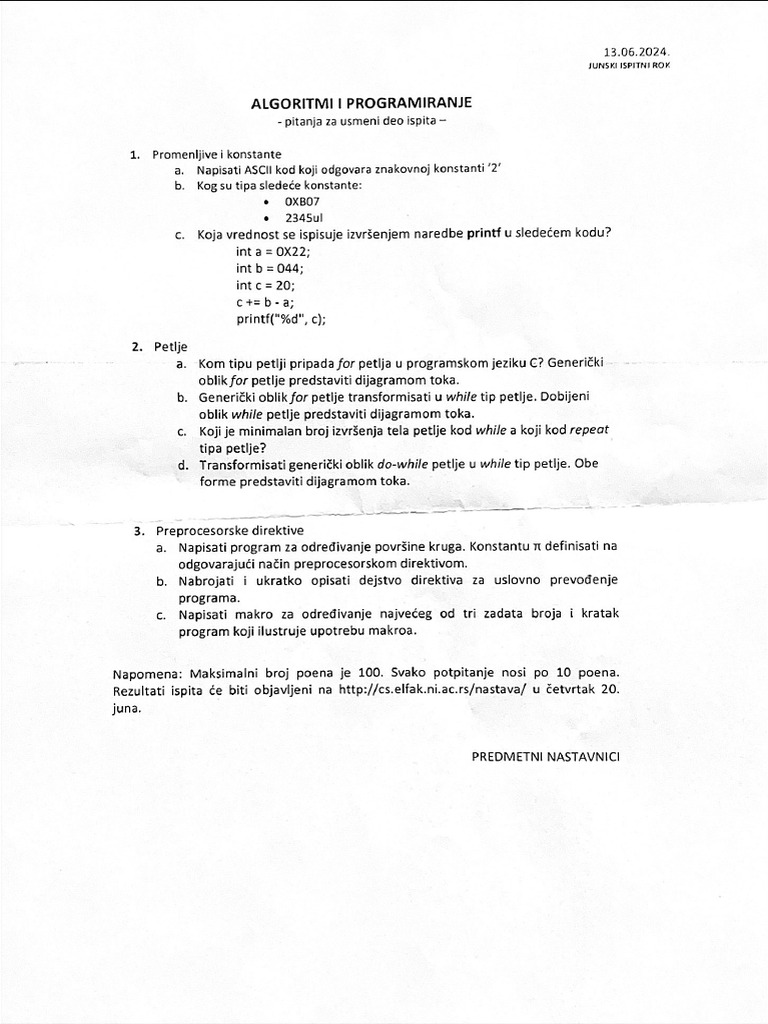 Algoritmi I Programiranje - 2024 Jun - U | PDF