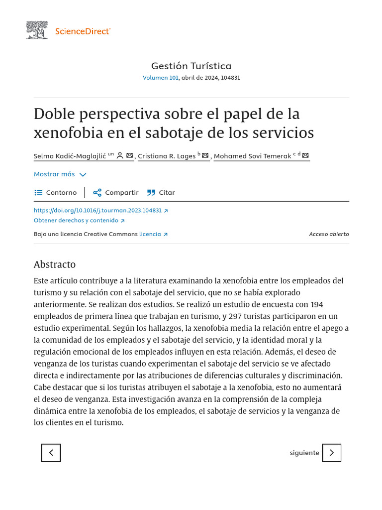 Doble perspectiva sobre el papel de la xenofobia en el sabotaje de los servicios - ScienceDirect ...