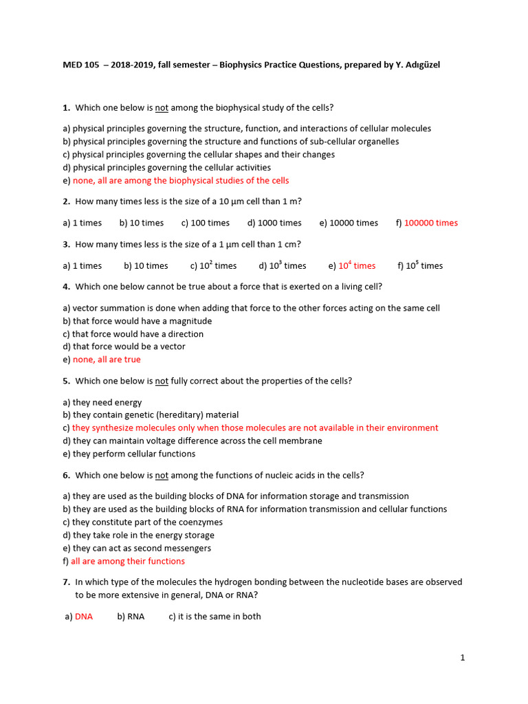 Biophysics Practice Questions-27.10.2018-Answers | PDF | Proteins ...