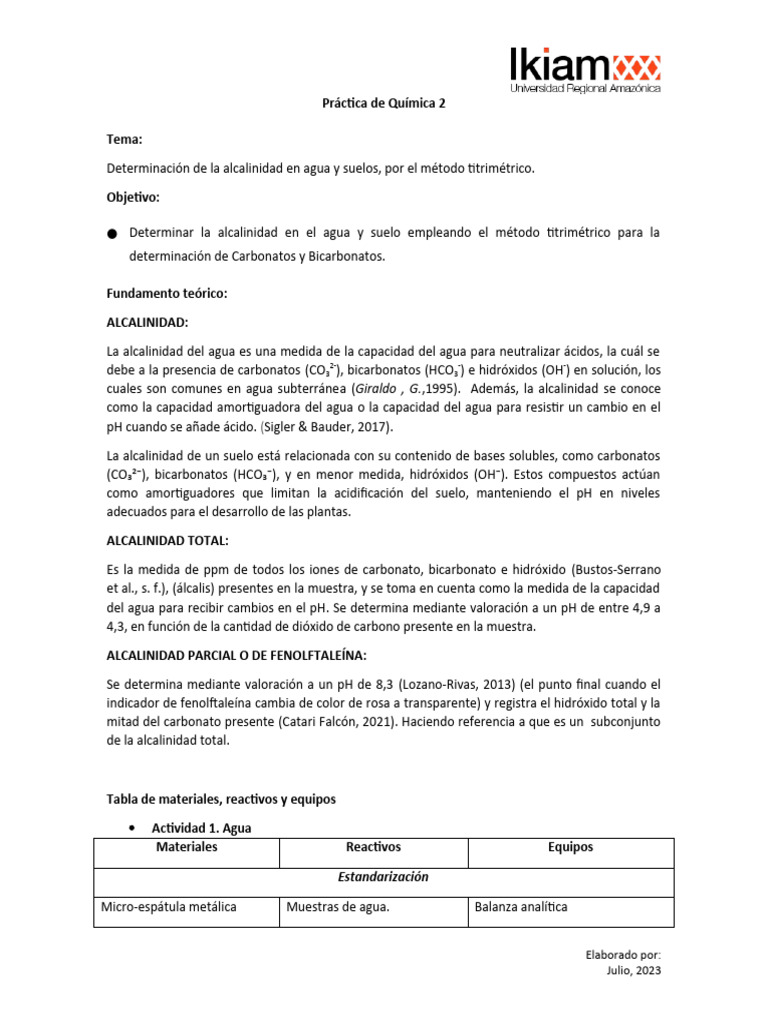 Alcalinidad en Agua y Suelos | PDF | Valoración | Química