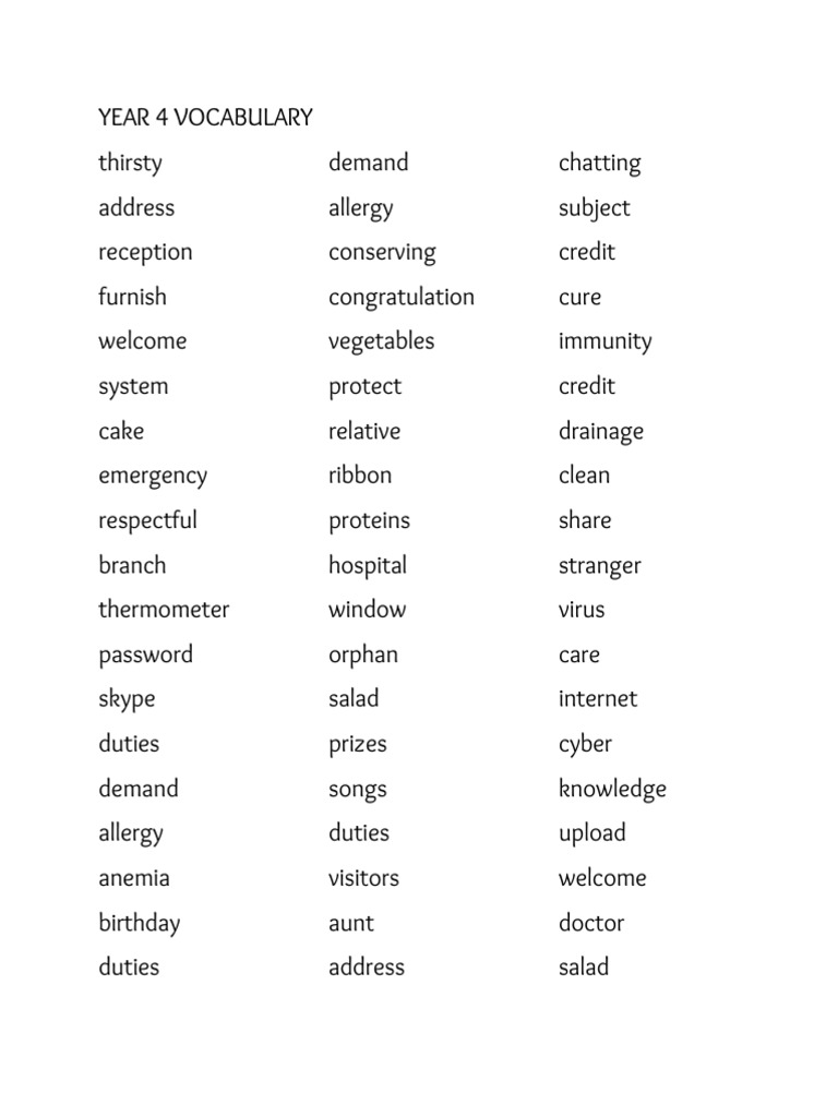 Year 4 Vocabulary | PDF