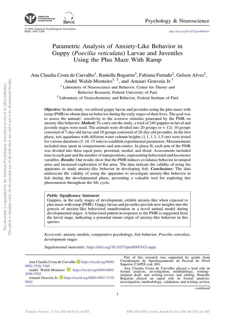 2024 Parametria Larvas e Juvenis Guppy | PDF | Experiment | Psychology