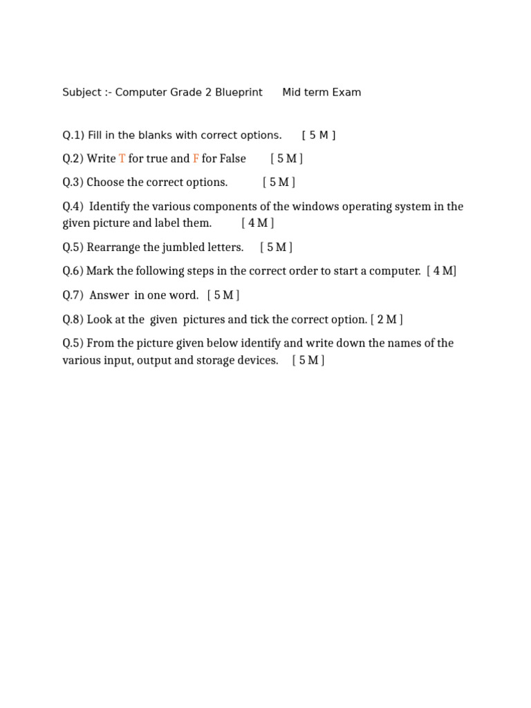 Grade 2 Computer Exam Blueprint | PDF