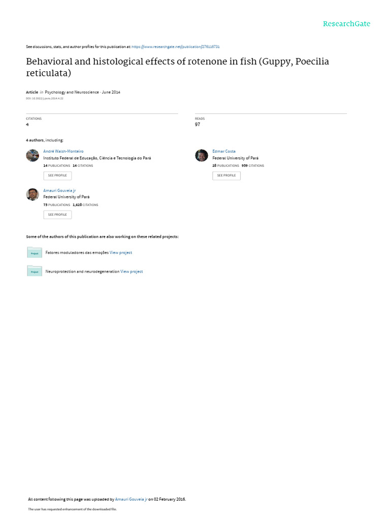 2014 Behavioral - and - Histological - Effects - of - Rotenone - in | PDF | Biology