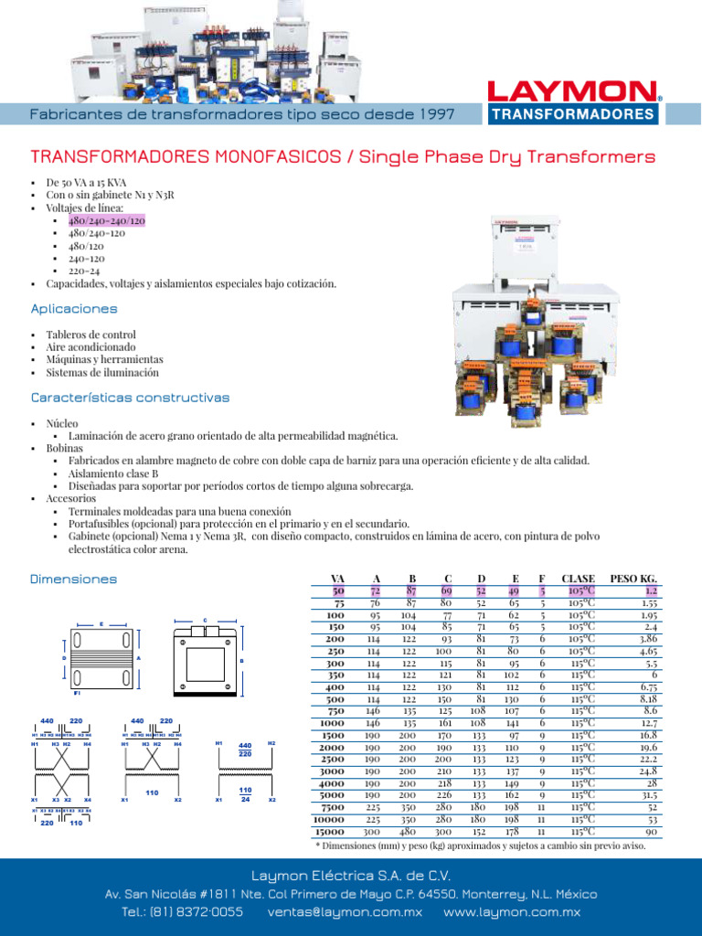 Transformadores Monofásicos: Especificaciones y Aplicaciones | PDF ...