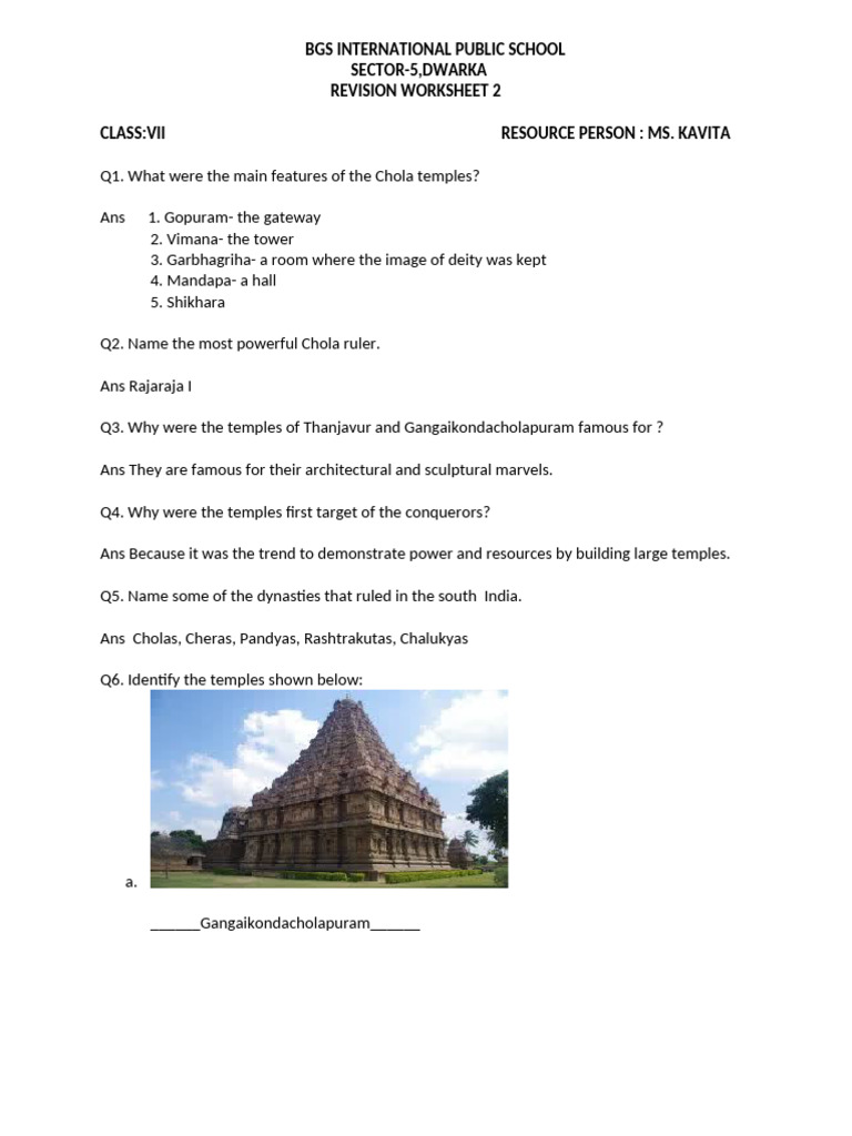 REVISION WORKSHEET - Solved | PDF | South India