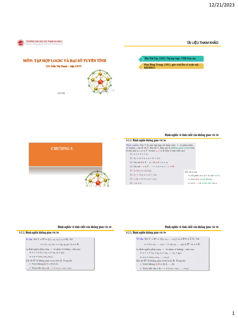 Slide - Ch5 - Không Gian Vecto | PDF