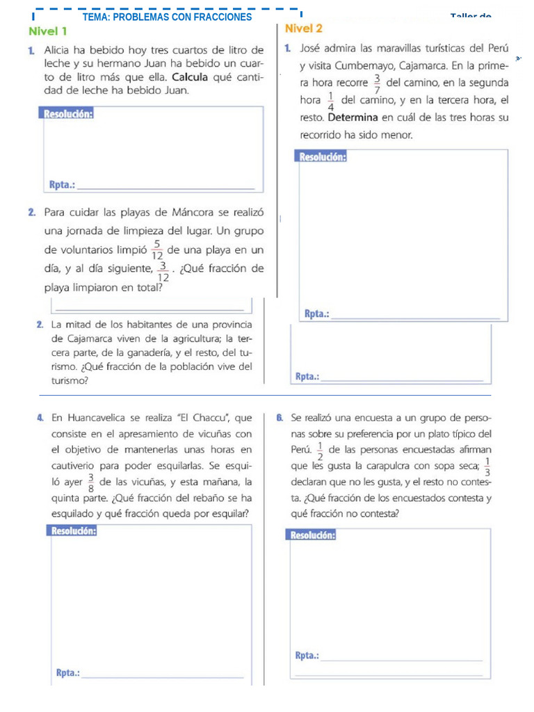 Guía de Problemas con Fracciones | PDF