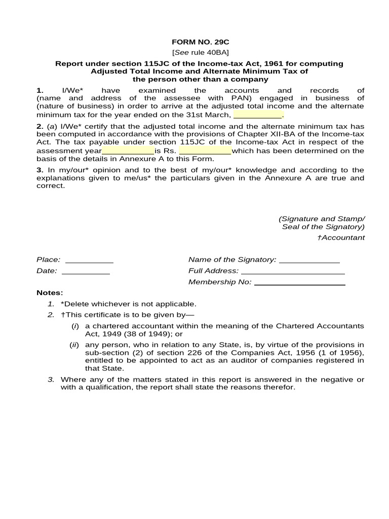 Form 29C: MAT under Section 115JC | PDF | Income Tax | Tax Deduction