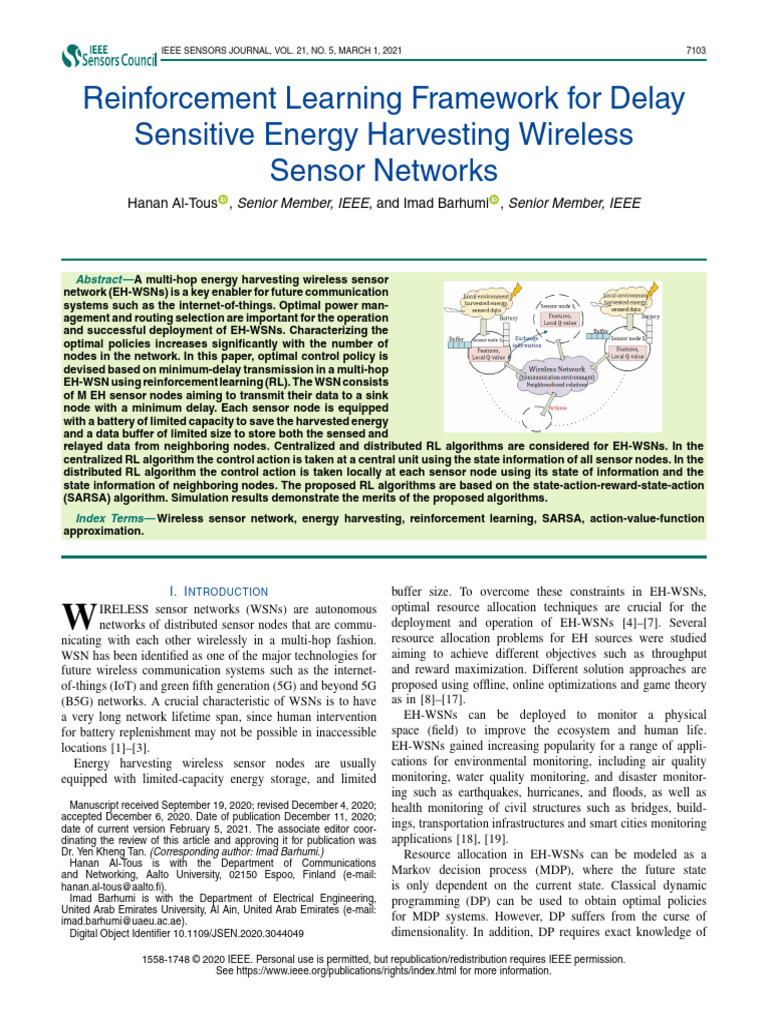 Reinforcement Learning Framework For Delay Sensitive Energy Harvesting Wireless Sensor Networks ...