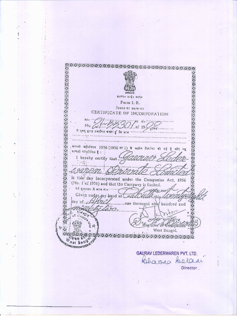 Certificate of Incorporation | PDF