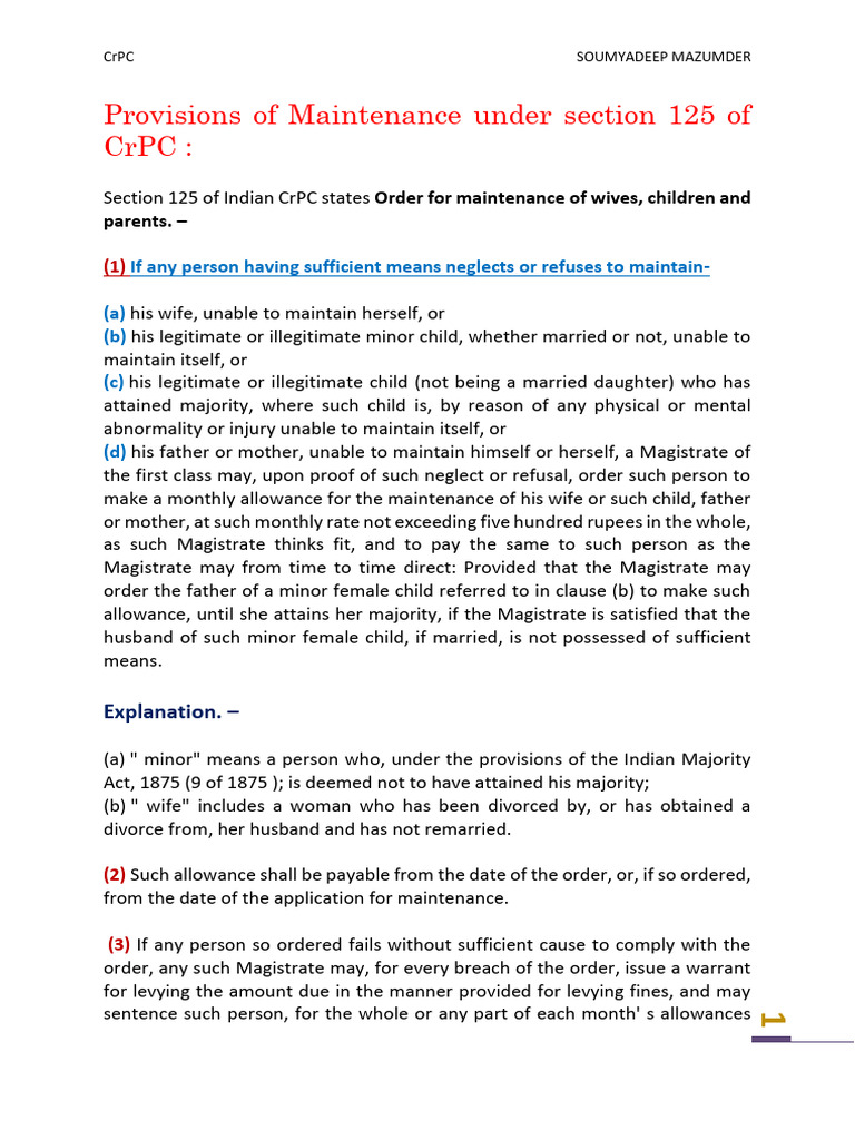 Maintenance Provisions under Section 125 CrPC | PDF | Public Law ...