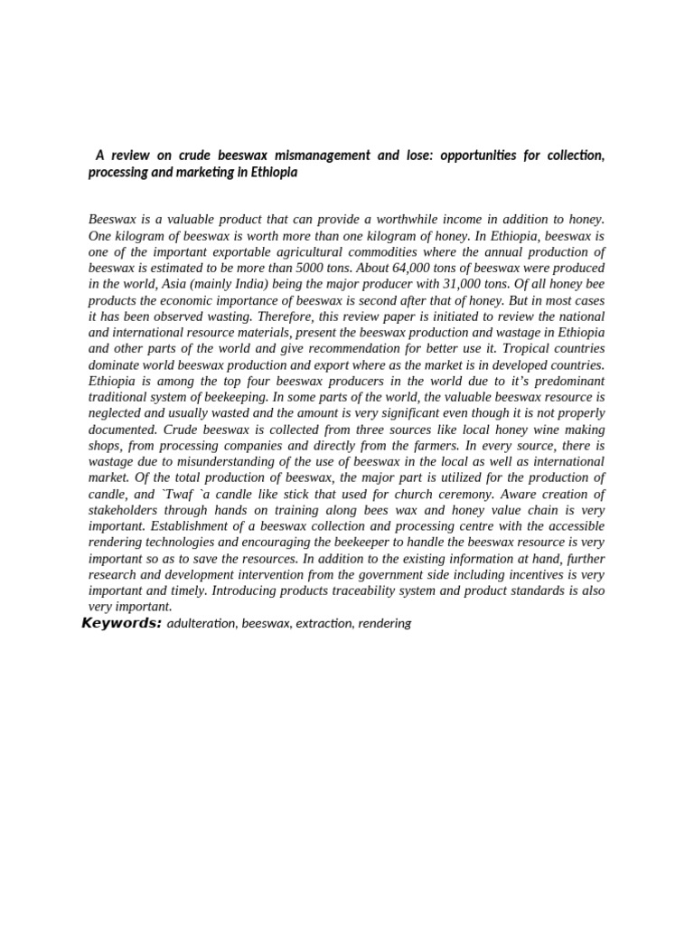 A Review On Crude Beeswax Mismanagement and Lose and Effece of Honey ...