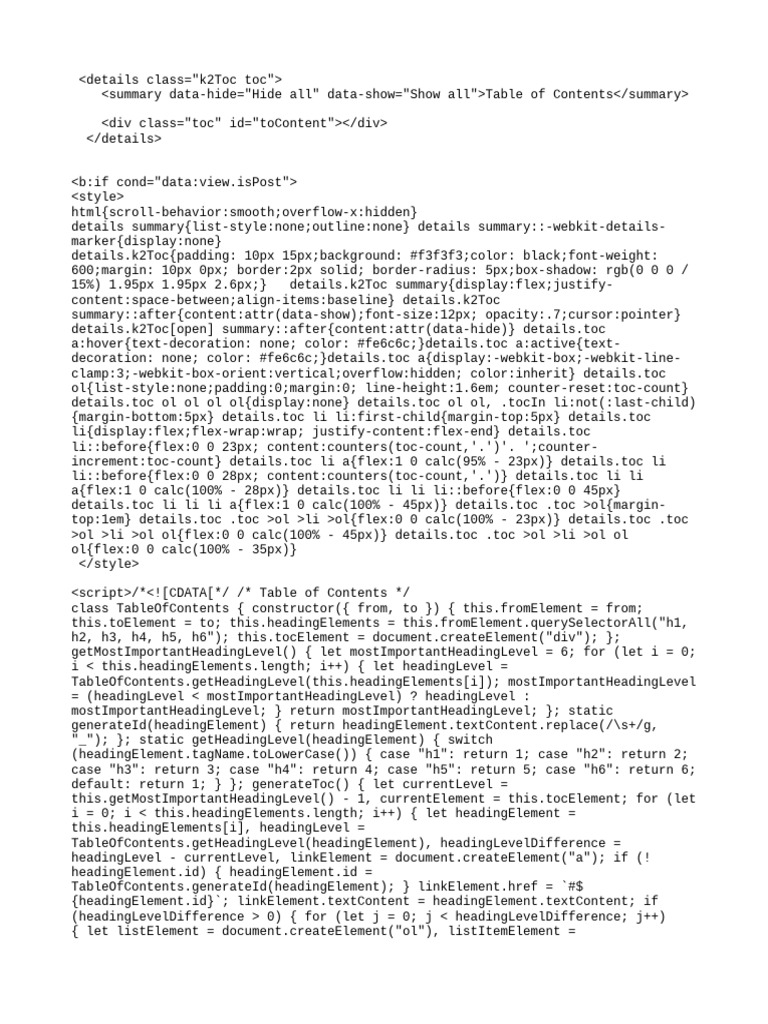 Dynamic Table of Contents Generator | PDF