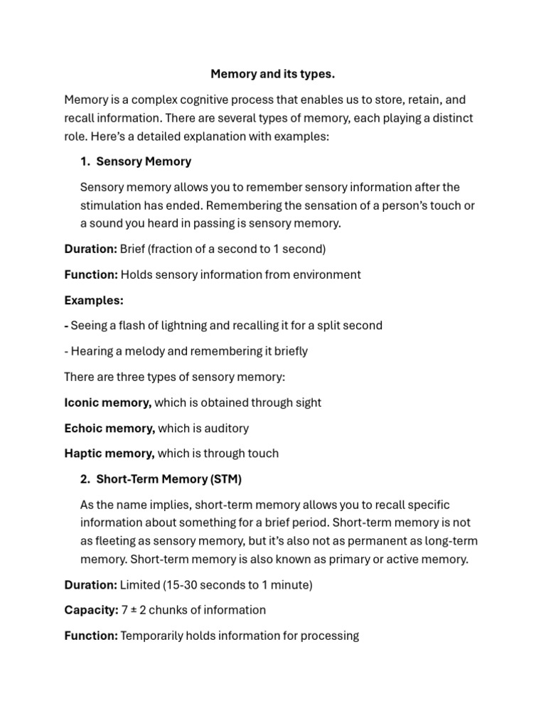 Memory and its types | PDF | Memory | Long Term Memory Memory and its types | PDF | Memory | Long Term Memory
