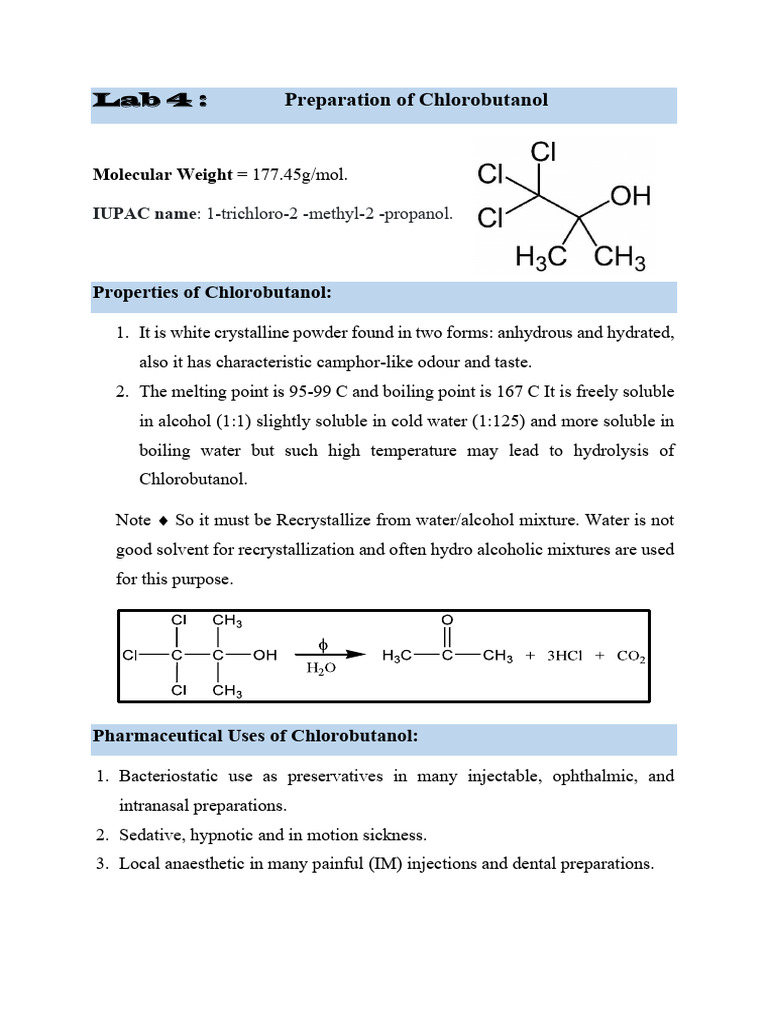 Preparation and Uses of Chlorobutanol | PDF