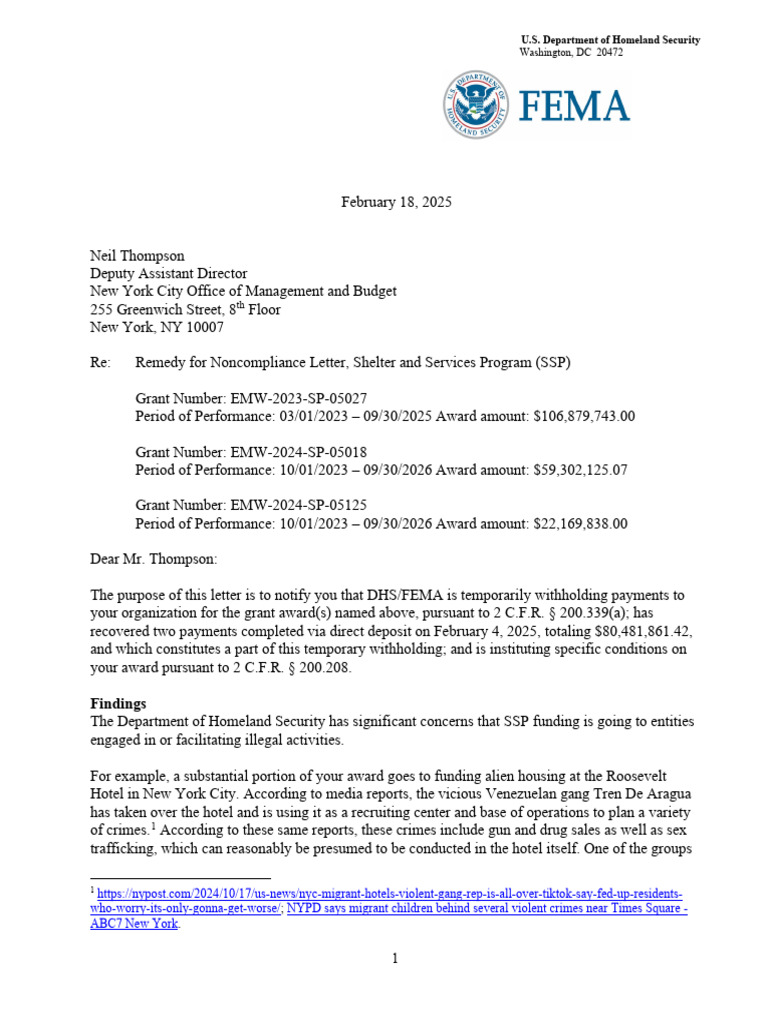 DHS Withholds NYC Grant Funds | PDF | United States Department Of ...