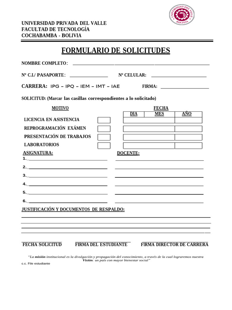 Formulario de Solicitud Universitaria | PDF